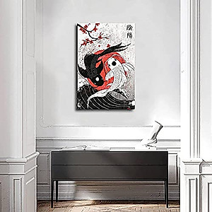 patient Koi Fish Wall Art Yin Yang Poster Canvas Printing|08 X 12 |Room Aesthetic|Bedroom Living Room Japanese Style Decoration (08×12inch), 08 x 12 in