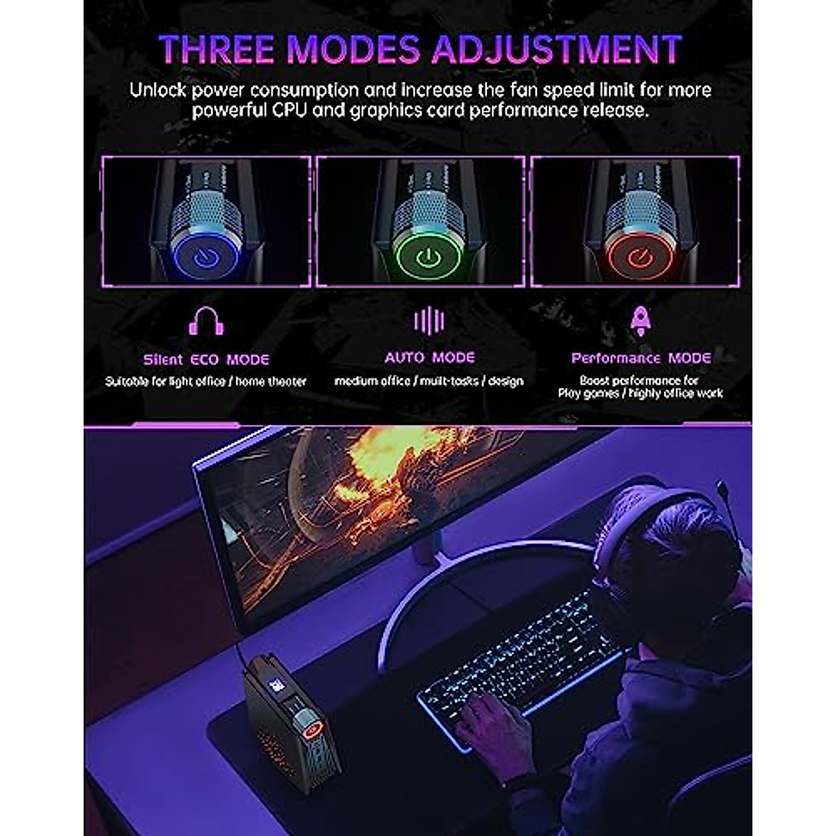 ACEMAGICIAN Mini PC Gaming, AMD Ryzen 7 5700U 32GB DDR4 512GB M.2 SSD 11 Pro Zen 3 Ryzen Mini PC RGB Lights AMR5 Mini Computer 4K UHD, Type-C, WiFi6/BT5.2, Auto Power On