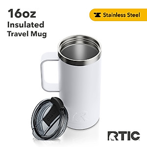 RTIC 20oz Coffee Travel Mug with Lid and Handle, Stainless Steel Vacuum-Insulated, Hot and Cold Drink, for Car, Camping, Chalk