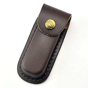 Aibote Hunting Holster Folding Blade Knife Sheath Carrying Leather Holder Sheaths Scabbard Pouch Bag For Swiss Army Knife Tactical Foldable Knives Brown
