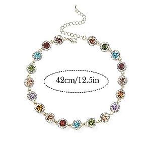 ACEDRE Colorful Crystal Choker Necklace Sparkly Rhinestone Chokers Necklaces Gold Chain Necklace Party Prom Neck Jewelry for Women(1-Colorful)