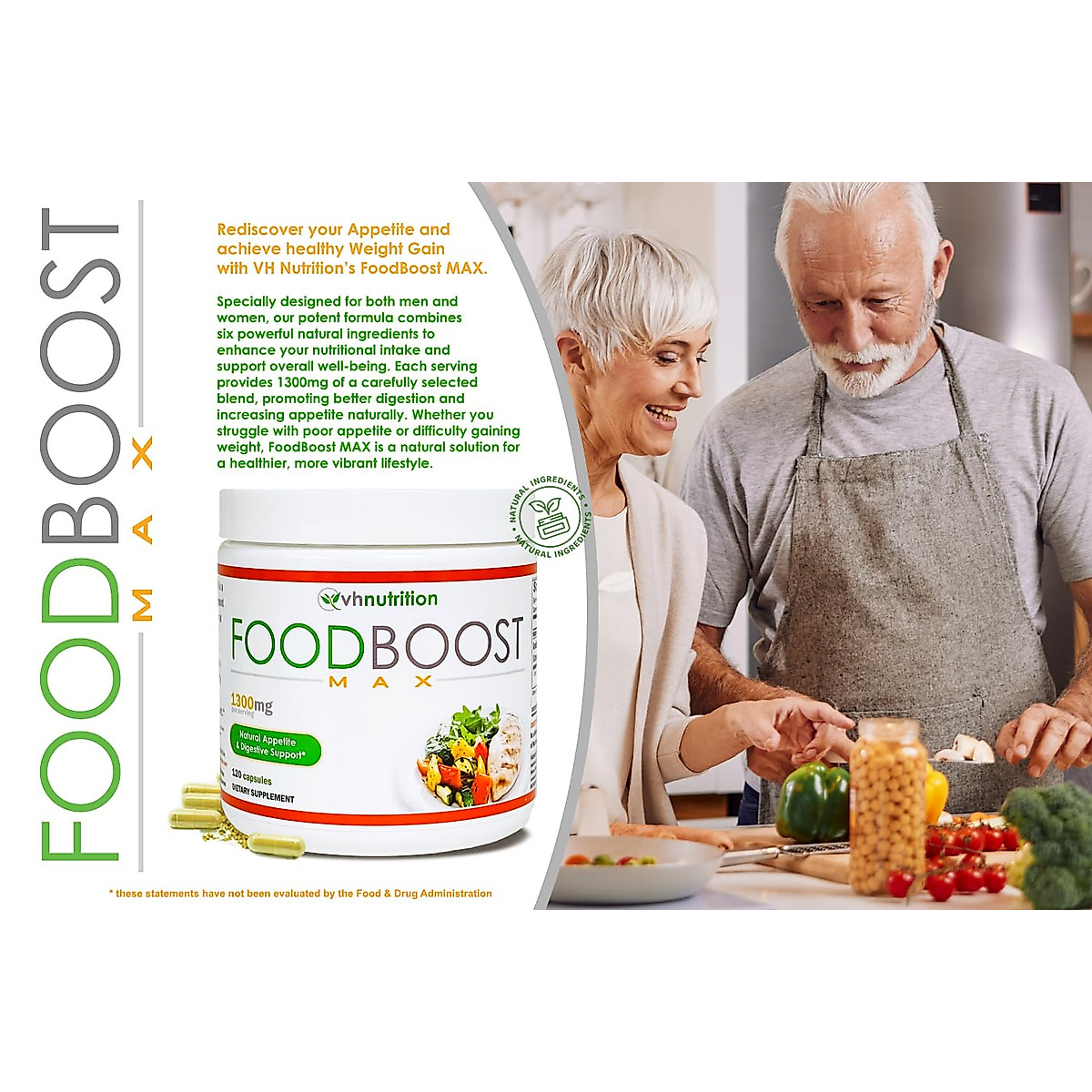 VH Nutrition | FoodBoost MAX | 1300mg Appetite Stimulant* Weight Gain Pills* for Men and Women | Formulated with Gentian, Turmuric, Fennel | 120 Capsules