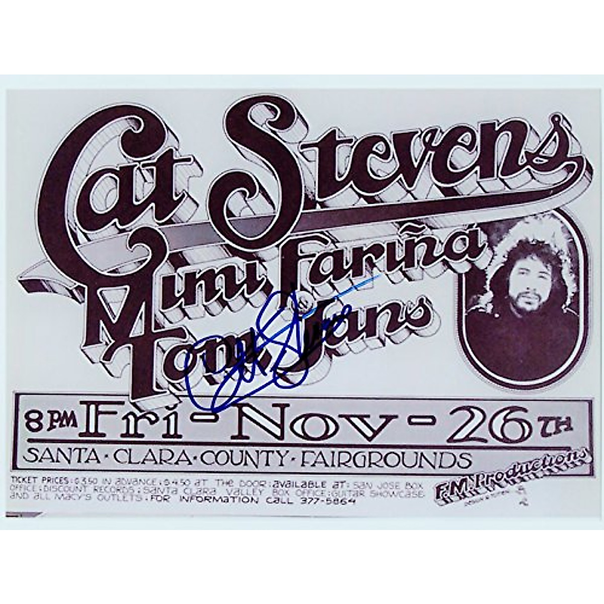 Cat Stevens, 8 X 10 Photo Display Autograph on Glossy Photo Paper