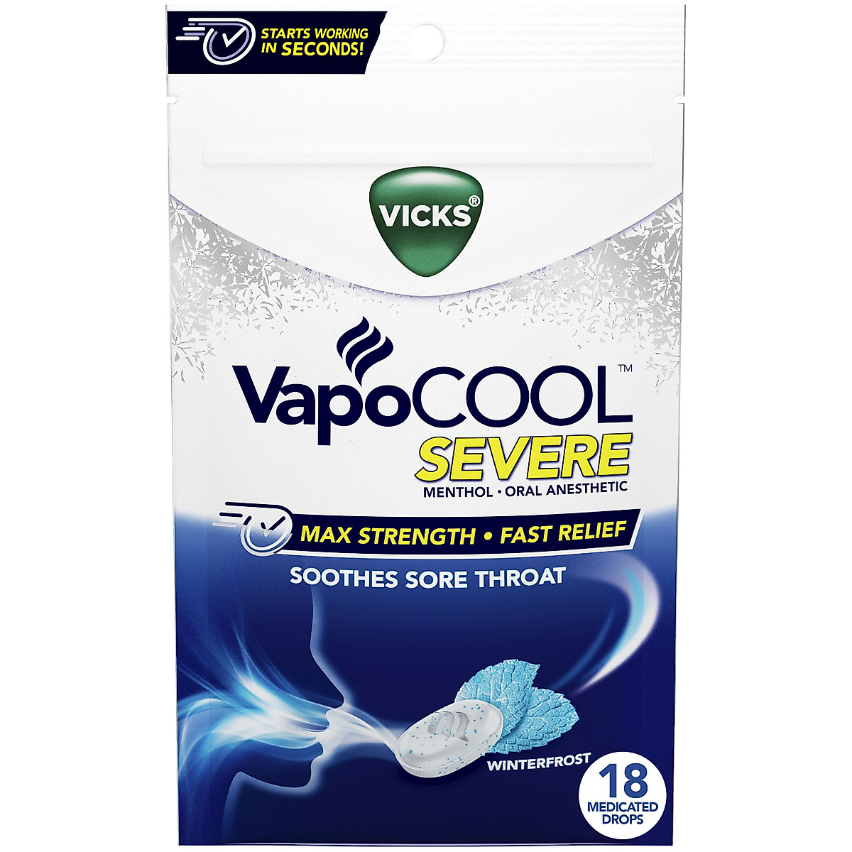 Vicks, VapoCOOL SEVERE Medicated Drops 18ct MaximumStrength Relief to Soothe Sore Throat Pain, Menthole, 18 Count