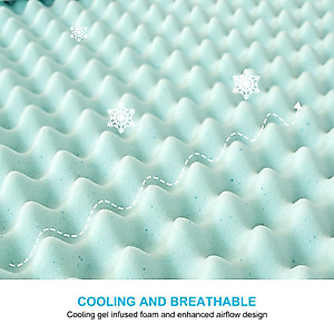 MUUEGM Mattress Topper, 2 Inch King Memory Foam Mattress Toppers - Egg Crate Gel Infused Cooling Pad for Breathable Comfort and Back Pain Relief