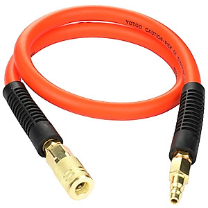 YOTOO Air Hose 3/8 in. x 3 ft, 300 PSI Hybrid Lead-in Air Compressor Hose, Heavy Duty, Lightweight, Kink Resistant, All-Weather Flexibility with 1/4“ Quick Coupler Fitting and Bend Restrictors, Orange