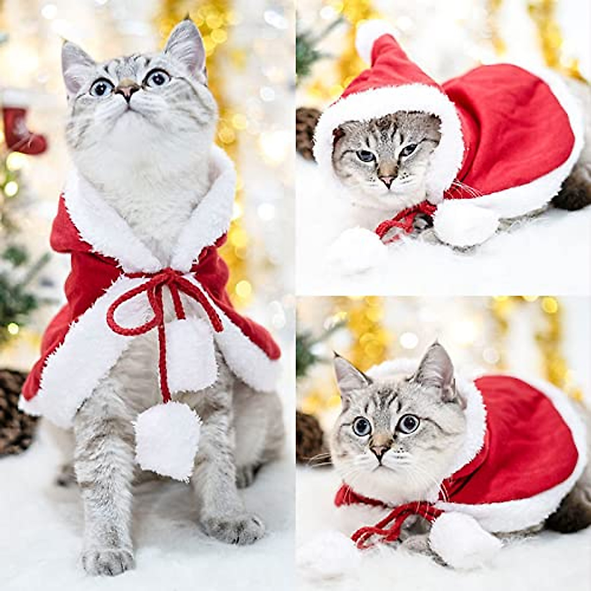 Pet Christmas Costume, Dog Cat Cape with Hat Santa Claus Cloak, Christmas Outfits Costume for Cats and Small Dogs Red(Large)