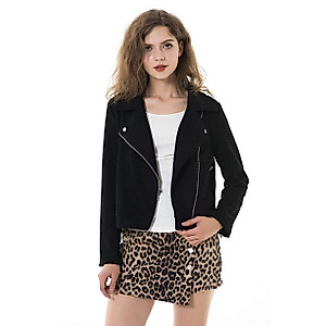 Apperloth A Women’s Solid Long Sleeve Faux Suede Motorcycle Jackets Zipper Short Coats