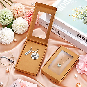 30Pcs Jewelry Packaging Boxes Gift Boxes 5.4"x3.4"x0.7" Paper Boxes with Clear Window 30 Display Card 36 Sticker for Keychain (Kraft Color)