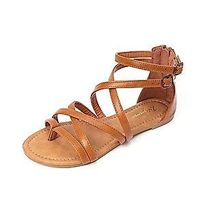 Luffymomo Women's Gladiator Strap Sandals Flat Fisherman Thong Cross Strappy Sandals（8 M US BROWN）