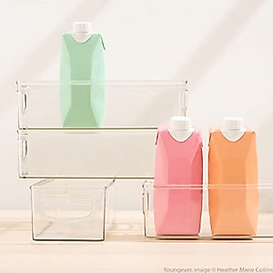 Youngever 4 Pack Stackable Plastic Storage Organizer Container Bins, Stackable Storage Bins with Handler for Refrigerator, Pantry (10" x 4" x 3")