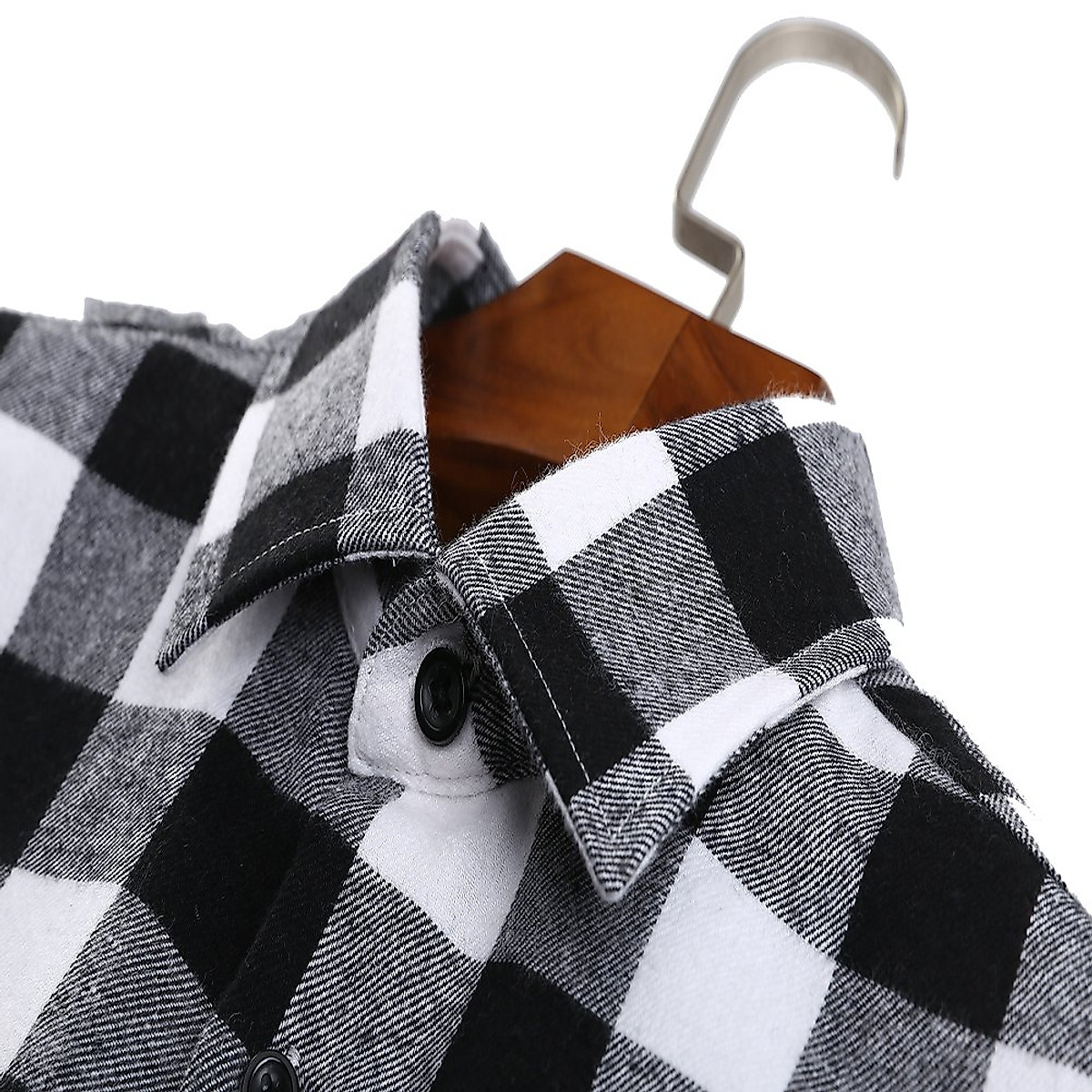 DOKKIA Men's Casual Dress Long Sleeve Buffalo Plaid Checkered Fitted Flannel Shirt (Black White Buffalo, XX-Large)