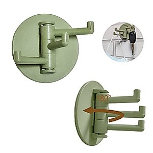 Fineget Wall Adhesive Hooks for Hanging Key Hat Hooks Bathroom Kitchen Desk Hooks 3 Rotatable Arms Round Sticky Hooks (Green, 8 PCS)