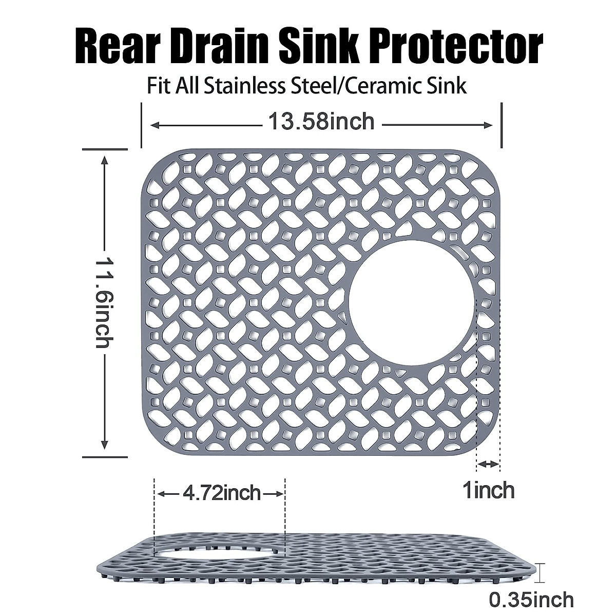 Silicone Kitchen Sink Mat MOSTWOGO-2 Pack Sink Protector for Bottom Kitchen Sink Stainless Steel,No-Slip Scratch-Resistant Sink Grid Grate Accessories(Rear Drain,Grey,13.58'' x 11.6'')