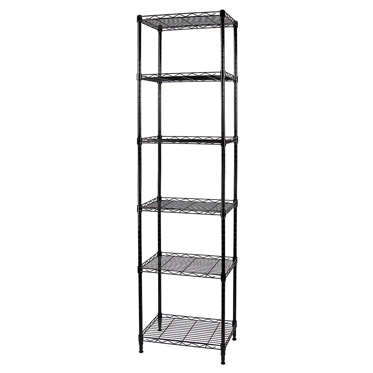 HESESOH 6-Wire Shelving Adjustable Shelves, Standing Storage Shelf for Laundry Bathroom Kitchen Pantry Closet Organization (Glossy Black, 16.6" L x 11.4" W x 64.6" H)