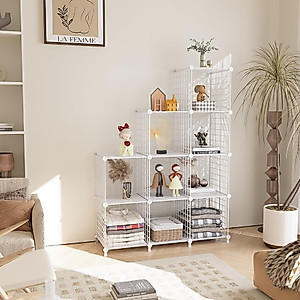 AWTATOS Wire Cube Storage Organizer, Closet Organizers and Storage, Metal 9 Cube Storage Shelves Bookshelf, Portable Closet Clothes Organizer for Bedroom, Home, Office, White