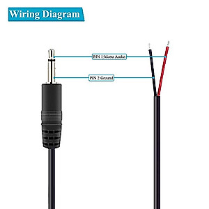 Fancasee 6 ft Replacement 3.5mm Male Plug to Bare Wire Open End TS 2 Pole Mono 1/8" 3.5mm Plug Jack Connector Audio Cable Repair