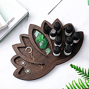 Yuntau Wood Tray Crystals Holder Wooden Lotus Holder Crystal Tray for Stones, Healing Crystals and Gemstones Storage Table Coaster, Dark Brown