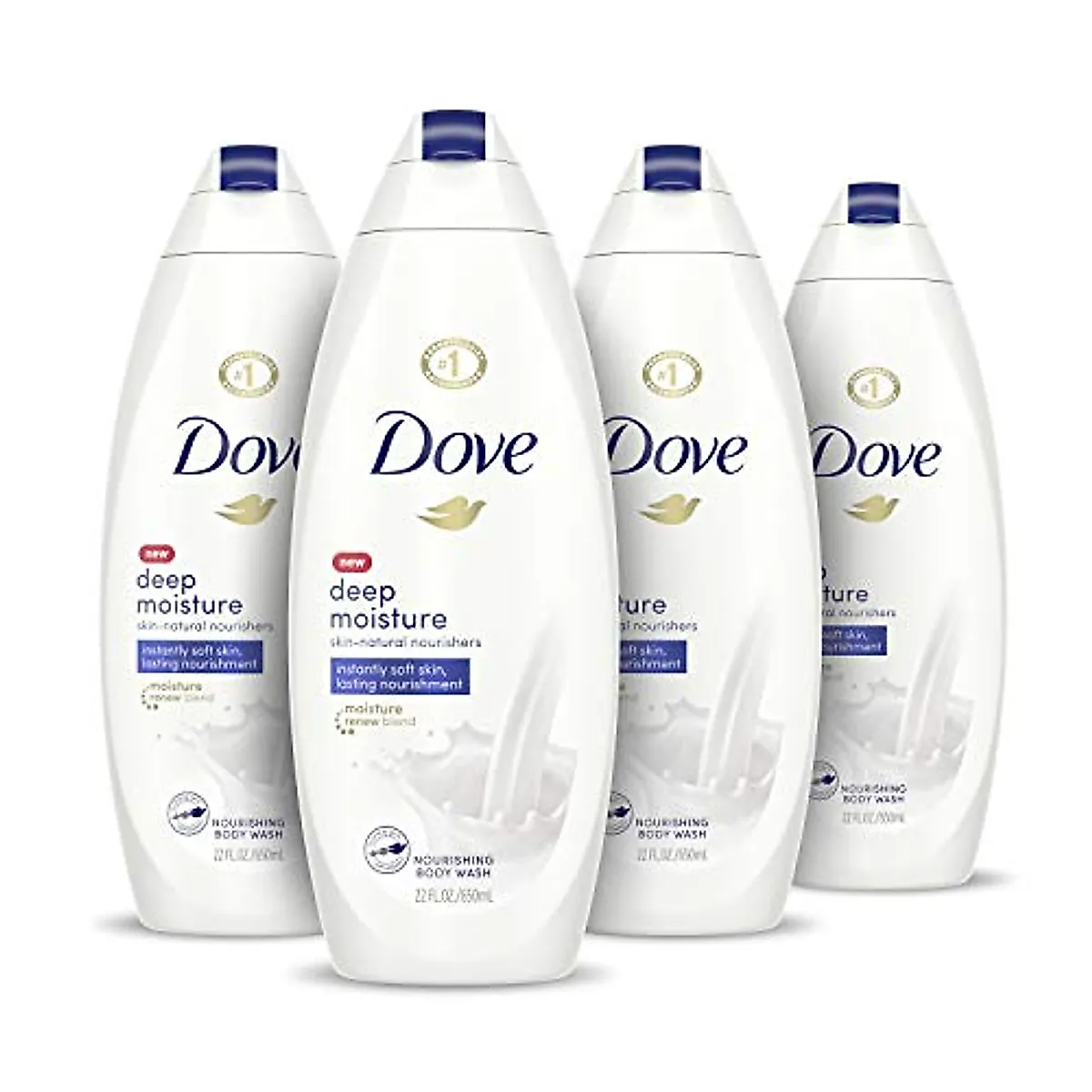 Dove Body Wash With Skin Natural Nourishers for Instantly Soft Skin and Lasting Nourishment Deep Moisture Sulfate Free 22 oz, 4 Count