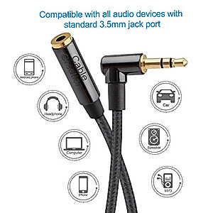 CableCreation 3.5mm Headphone Extension Cable, Right Angle 3.5mm Male to Female Audio Stereo Cable with Silver-Plating Copper Compatible with iPhones,Tablets,Beats, PS4 Headset, Black/1.5FT