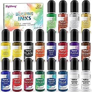 Alcohol Ink Set - 20 Bottles Vibrant Colors High Concentrated Alcohol-Based Ink, Concentrated Epoxy Resin Paint Colour Dye Great for Resin Petri Dish, Coaster, Painting, Tumbler Cup Making(10ml Each)