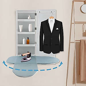 Wall Mount Ironing Board Cabinet, Built-in Swivel Ironing Board Foldable with Storage, Wall Hanging with Mirror, White