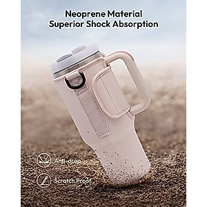 BILTRTE Water Bottle Carrier Bag Compatible with Stanley 40oz Tumbler with Handle, Water Bottle Holder with Adjustable Shoulder Strap for Hiking Travelling Camping (Rose Quartz, 40oz)