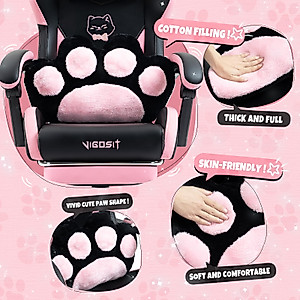 Vigosit Cute Gaming Chair with Cat Paw Lumbar Cushion and Cat Ears, Ergonomic Computer Chair with Footrest, Reclining PC Game Chair for Girl, Teen, Black Pink
