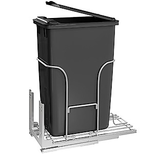 50-Quart (XL) Pull-Out Trash Can with Lid for 14.2" W x 22.2" D x 29.5" H Min Cabinets, Sliding Under Mount Kitchen Pullout Waste Container Trash Can, Black
