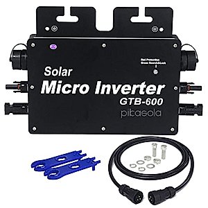 Pikasola 600W Waterproof IP65 Micro Solar Inverter with 22-50VDC Wide Input Voltage to auto 110VAC for 2 pcs 300w Solar Panels MPPT Grid Tie Inverter