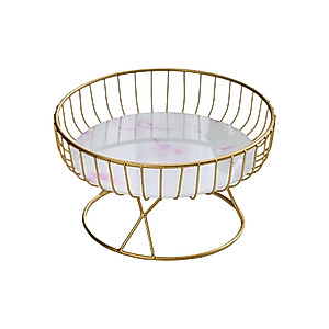 Gralara Metal Wire Fruit Basket, Fruit Holder, Modern Stylish Round Container, Sturdy Fruit Bowl for Kitchen Counter, Outdoor Parties, Living Room, White Pink