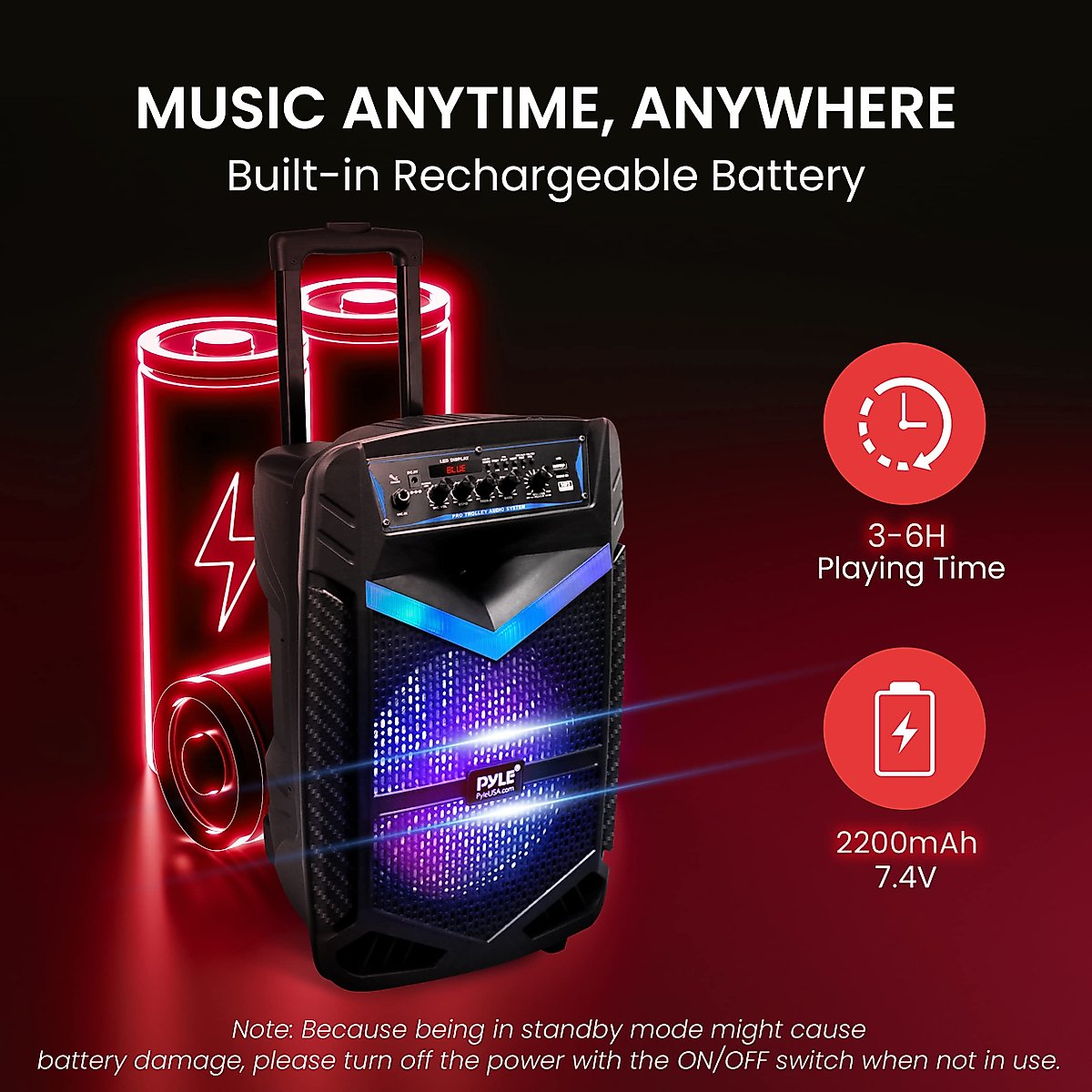 Pyle Portable Bluetooth PA Speaker System - 600W Rechargeable Outdoor Bluetooth Speaker Portable PA System w/ 10” Subwoofer 1” Tweeter, Recording Function, Mic In Party Lights USB/SD Radio
