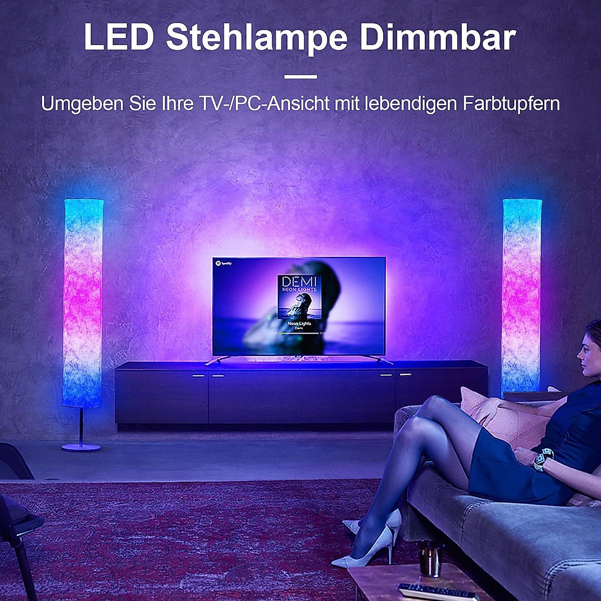 YIEONSHION Soft Light Floor Lamp, 60" Simple Design Morden Slim Warm Light 3000K LED Tyvek Fabric Shade Standing Lamp for Living Room Bedroom Game Room (L/60inch, RGB Remote)