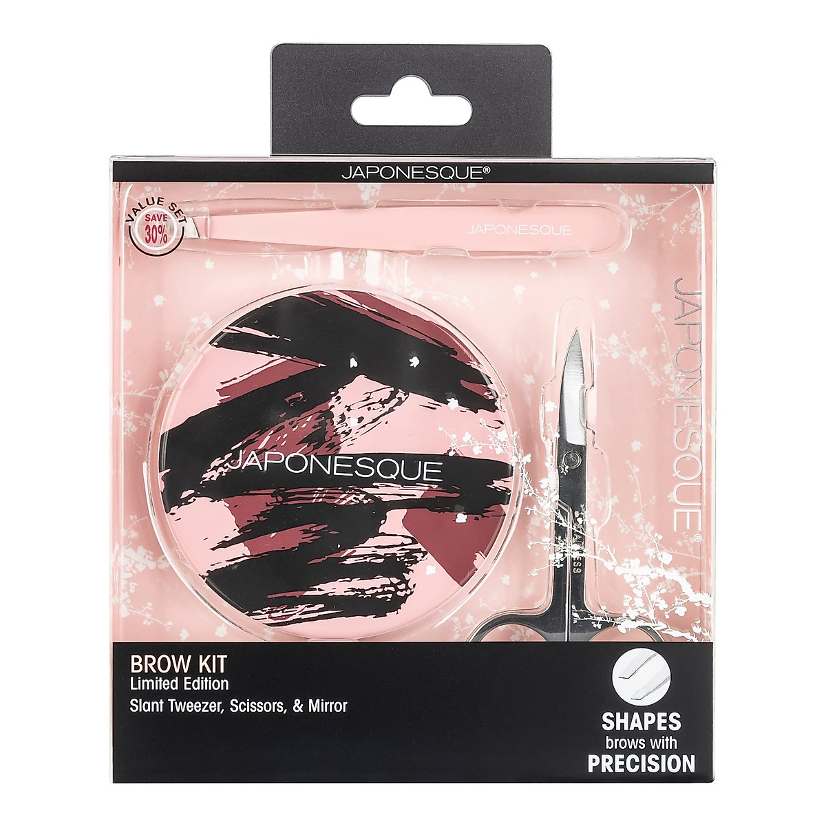 JAPONESQUE Limited Edition 3-Piece Value Brow Set, Includes - Slant Tweezer, Stainless Steel Brow Scissors, & Touchup Mirror