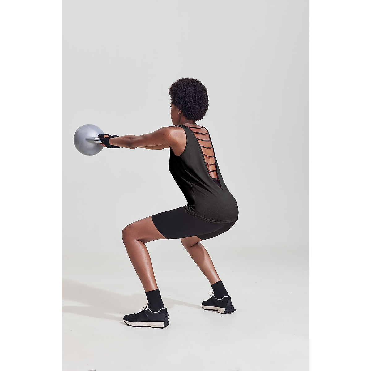 PINSPARK Workout Tops for Women Open Back Tank Sleeveless Athletic Tennis Shirts Womens Yoga Tops Black