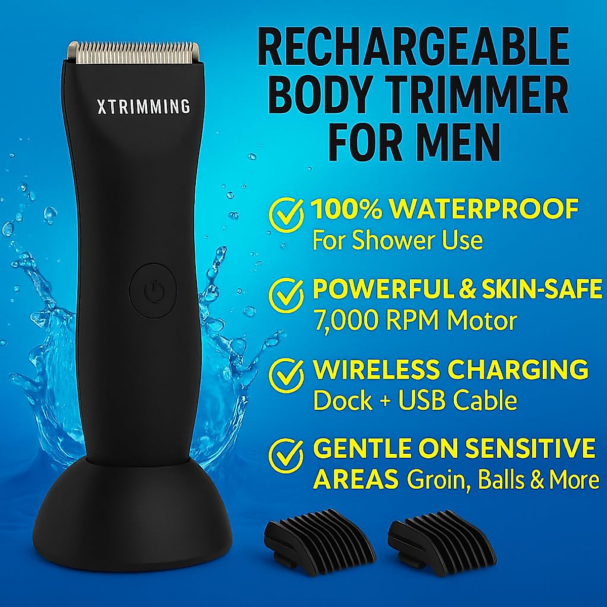 Xtrimming Pubic Hair Trimmer for Men - Waterproof Electric Body Trimmer for Men - Body Hair Trimmer for Men - Great Hair Razor Hygiene Fully, Cordless Trimmer, Rechargeable & Smooth Body Shaver
