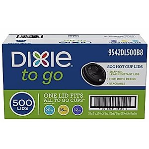 Dixie Perfec Touch Domed Plastic, Hot Cup Lid for 12 Ounce/16 Ounce, Black, 500 Count