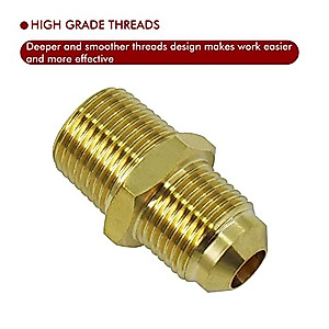 MENSI 2 Packs 3/8" Male Flare Thread (5/8"-18UNF) Convert to 3/8" Male NPT Thread Propane BBQ Grill Brass Union Adapter