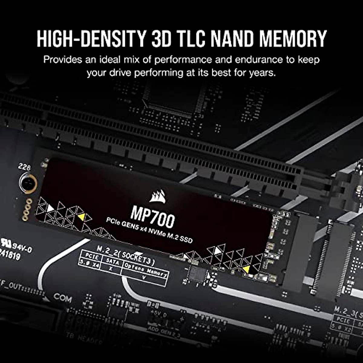 Corsair MP700 1TB PCIe Gen5 x4 NVMe 2.0 M.2 SSD – High-Density TLC NAND – Aluminum Heatsink – M.2 2280 – DirectStorage Compatible – Up to 10,000MB/sec – PCIe Gen4 & Gen3 Backwards Compatible – Black
