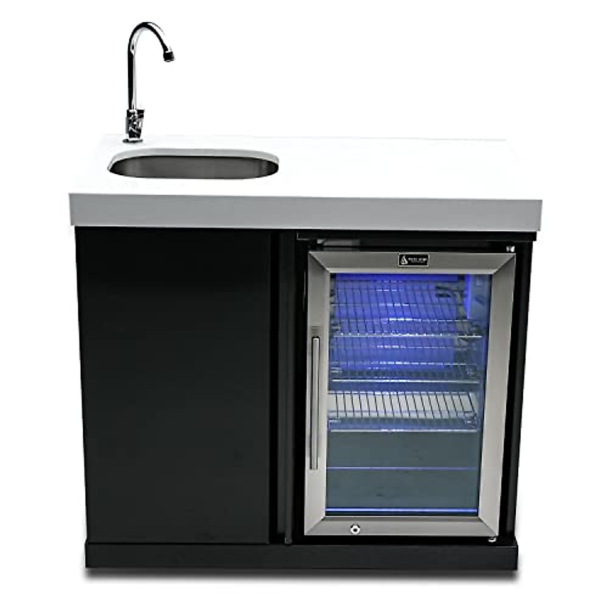 Mont Alpi MASF-BSS Black Stainless Steel Modular Beverage Center Fridge Cabinet 2.7 Cubic Feet Wine Cooler Outdoor Rated Lockable Refrigerator with Blue LED Lighting