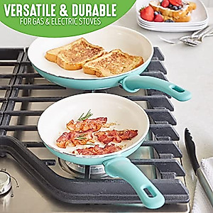 GreenLife Soft Grip Healthy Ceramic Nonstick 7" and 10" Frying Pan Skillet Set, PFAS-Free, Dishwasher Safe, Turquoise