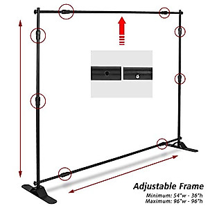 Photo Backdrop Stand - Heavy Duty Banner Holder Adjustable Photography Poster Stand - Height Up to 8x8 ft Back Drop Stand for Trade Show, Photo Booth, Parties, Wedding, Birthday, Photoshoot Background