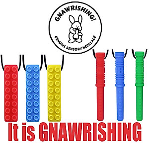 GNAWRISHING Chew Necklace 6-Pieces Perfect for Autistic, ADHD, SPD, Oral Motor Children, Kids, Boys, and Girls (Tough, Long-Lasting)