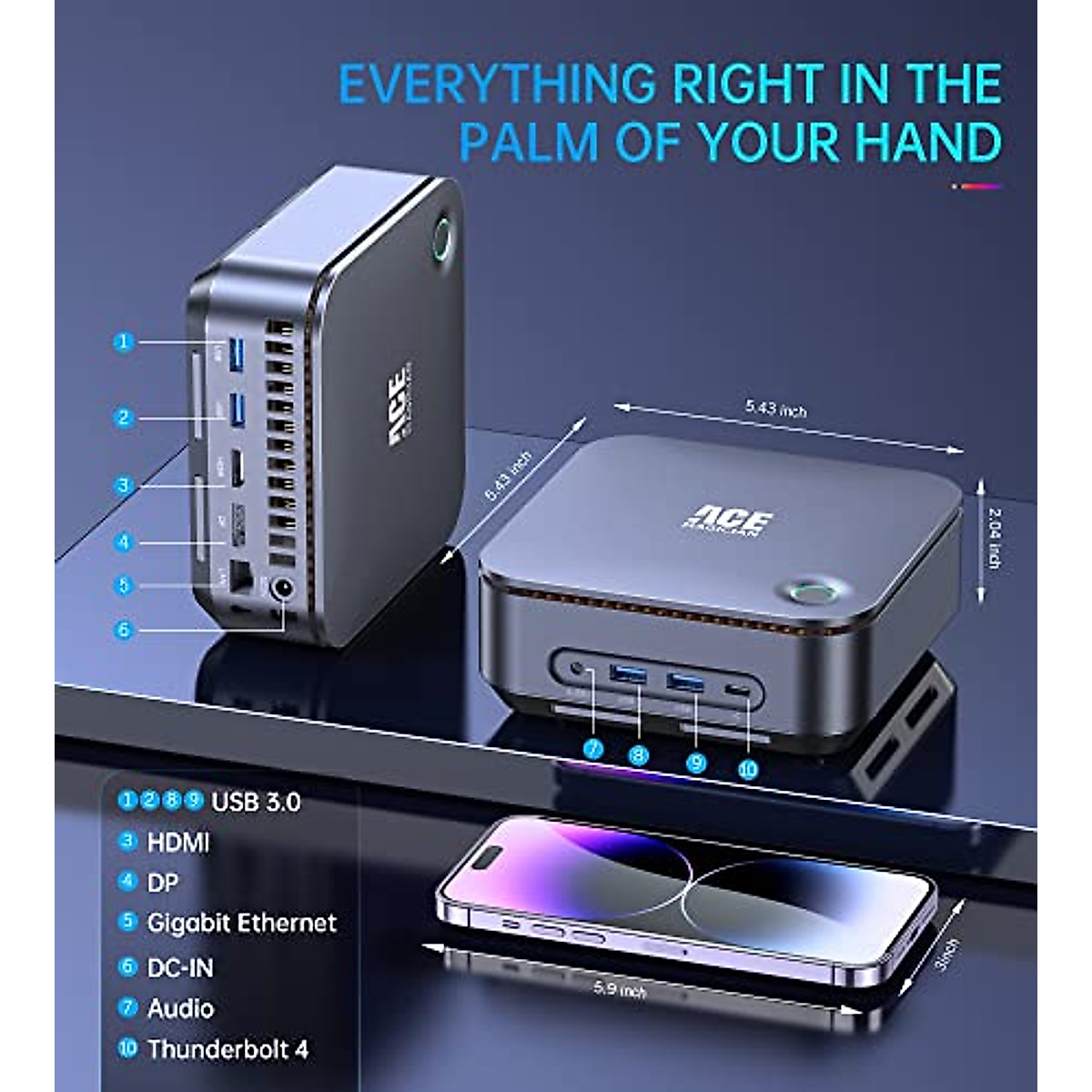 Mini PC with Speaker, Intel i7 11390H(4C/8T, up to 5.0GHz) 16GB DDR4 512GB NVME SSD, Micro Desktop Computer Support 8K UHD/WiFi 6/BT5.2/USB-C, Small PC Windows 11 Pro with Fingerprint Login