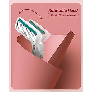 Razors for Women Sensitive Skin, 6 Blades Women’s razors for Shaving Including 1 Travel Razors for Women with 12 Blade Refills， Pink