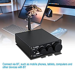 FX-Audio 502E-L Bluetooth 5.1 Stereo Audio Amplifier Receiver 2 Channel Mini Hi-Fi Class D Integrated Amp for Home Speakers 75W x 2 with Bass and Treble Control