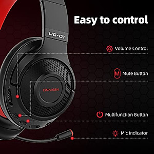2.4Ghz Wireless Gaming Headset for PC, PS5, PS4, MacBook, with Microphone, Over-Ear Bluetooth Headphones for Cell Phone, Soft Earmuff - 40 Hours Playtime, Only Wired Mode for Xbox Series, Red