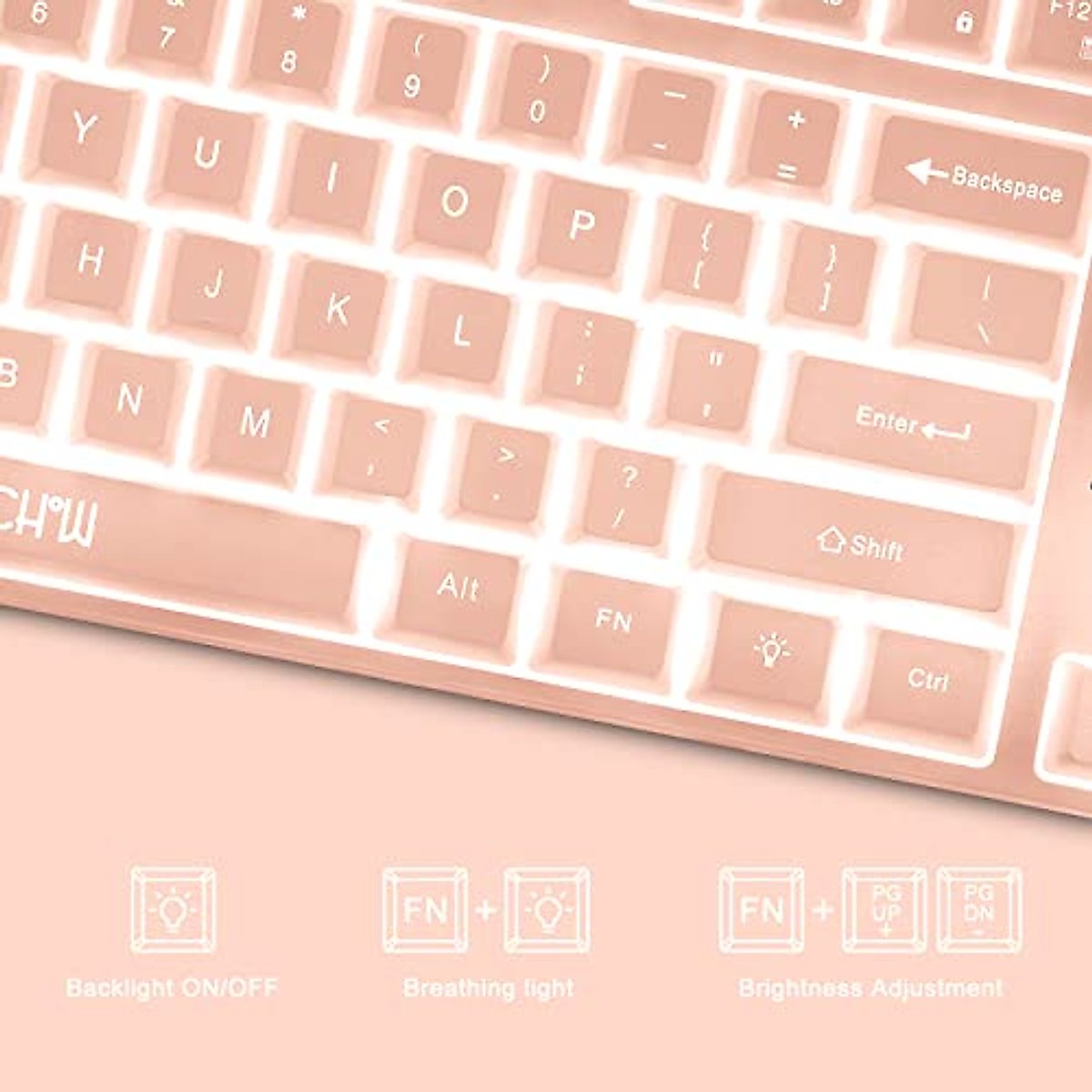 Gaming Keyboard and Mouse Pink Keyboard with White Backlit,CHONCHOW USB Wired 87key Gaming Keyboard Mini and Mouse 3600DPI,19 Keys No-Conflict, Illuminated Keys Compatible with PC/Ps4，Ps5/Xbox/Mac