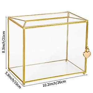 Gold Glass Card Box Wedding Card Box with Lock, Large Gift Card Box Money Box Holder for Wedding Reception, Anniversary, Birthday Party, Baby Shower, Graduation, Home Decorations