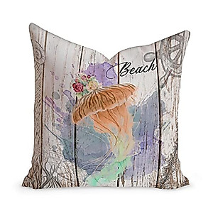 WoGuangis Ocean Theme Throw Pillow Cushion Watercolor Vintage Beach Sea Life White Linen Throw Pillow Octopus Nursery Decor Modern Throw Pillow Case with Zippe for Office Car Chair Sofa 18x18in
